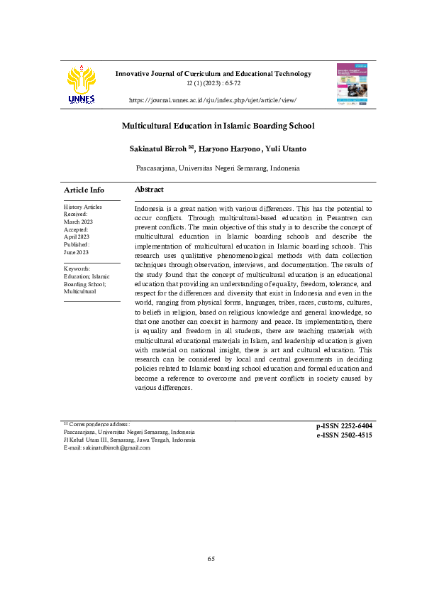 (PDF) Multicultural Education in Islamic Boarding School