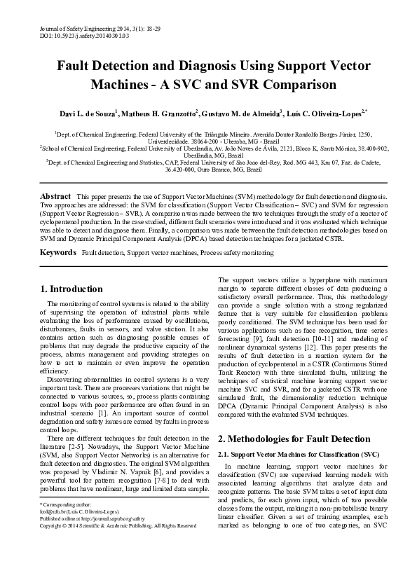 (PDF) Fault Detection and Diagnosis Using Support Vector Machines - A ...