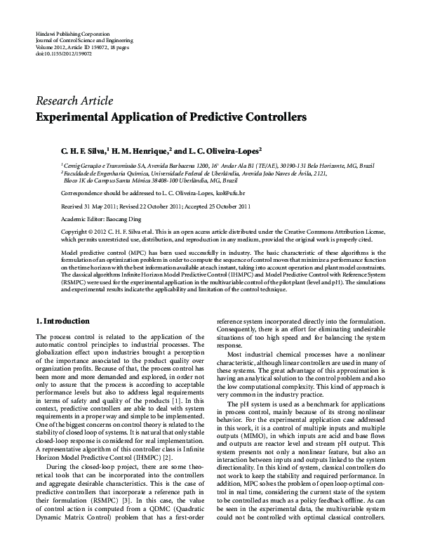 (PDF) Experimental Application of Predictive Controllers
