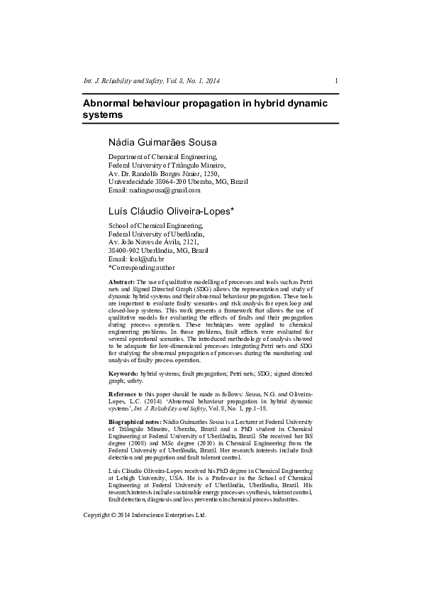 (PDF) Abnormal behaviour propagation in hybrid dynamic systems