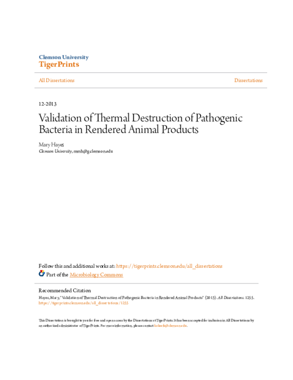 (PDF) Validation of thermal destruction of pathogenic bacteria in ...