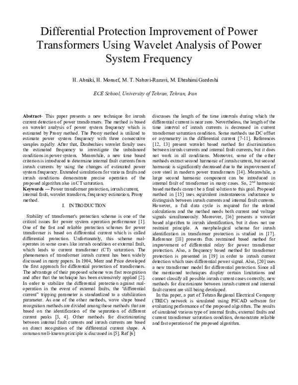 (PDF) Differential protection improvement of power transformers using ...