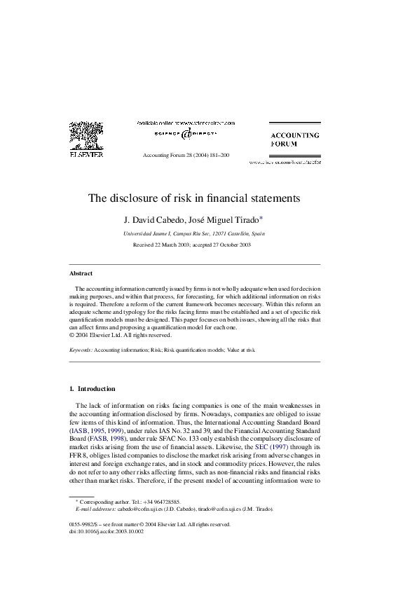 (PDF) The disclosure of risk in financial statements