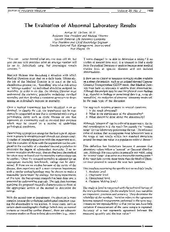 (PDF) The Evaluation of Abnormal Laboratory Results