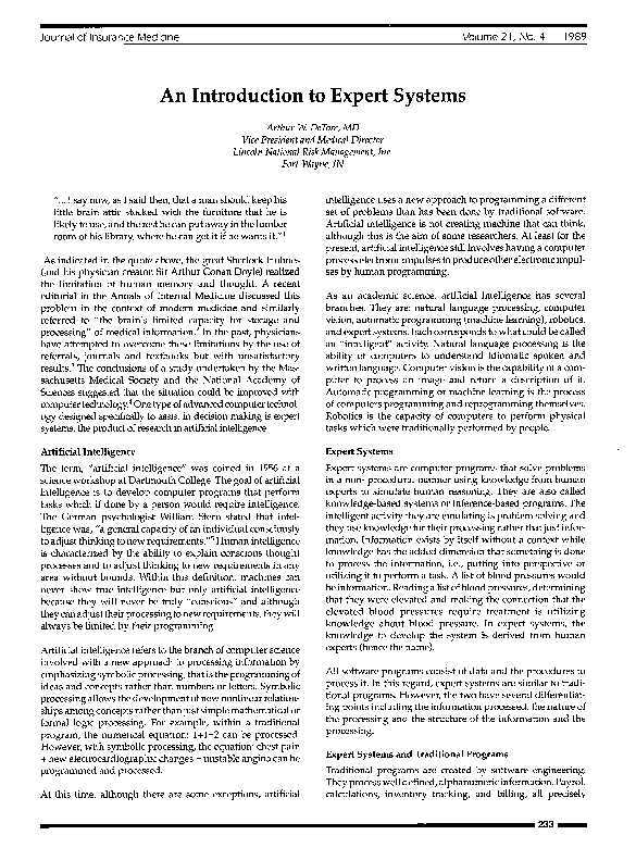 (PDF) An Introduction to Expert Systems