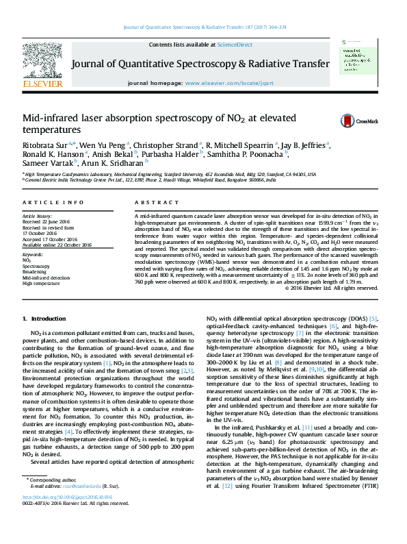 (PDF) Mid-infrared laser absorption spectroscopy of NO2 at elevated ...