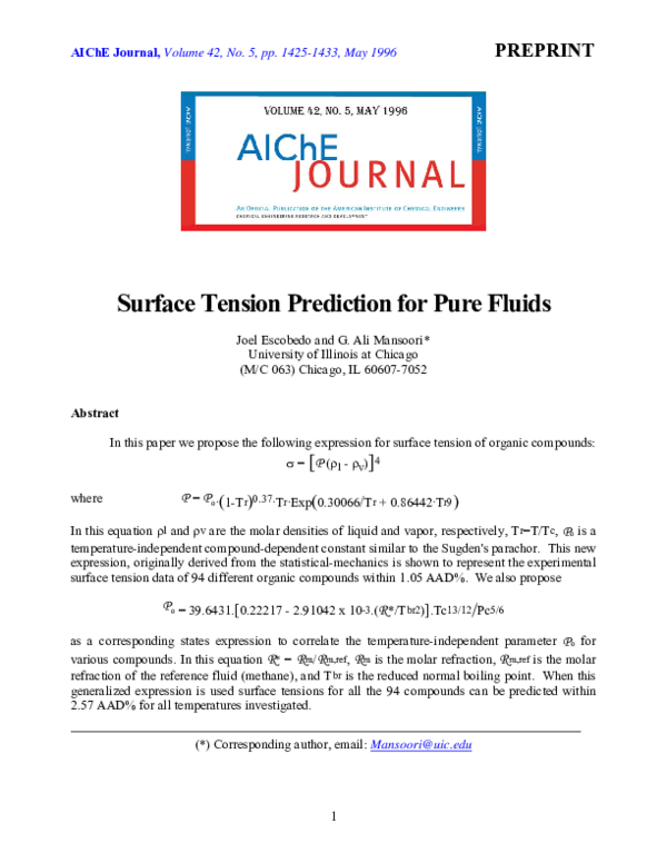 (PDF) Surface tension prediction for pure fluids