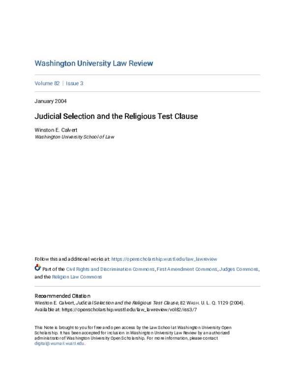 (PDF) Judicial Selection and the Religious Test Clause