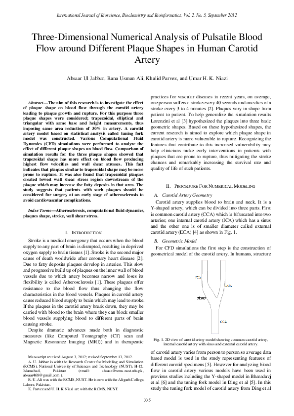 (PDF) Three-Dimensional Numerical Analysis of Pulsatile Blood Flow ...