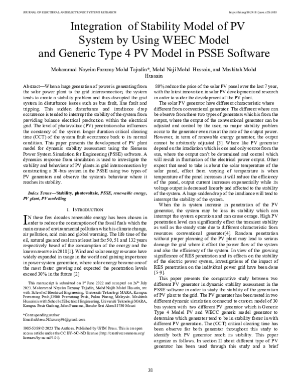 (PDF) Integration of Stability Model of PV System by Using WEEC Model ...