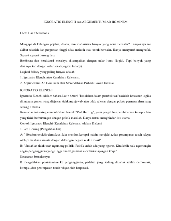 (PDF) IGNORATIO ELENCHI dan ARGUMENTUM AD HOMINEM