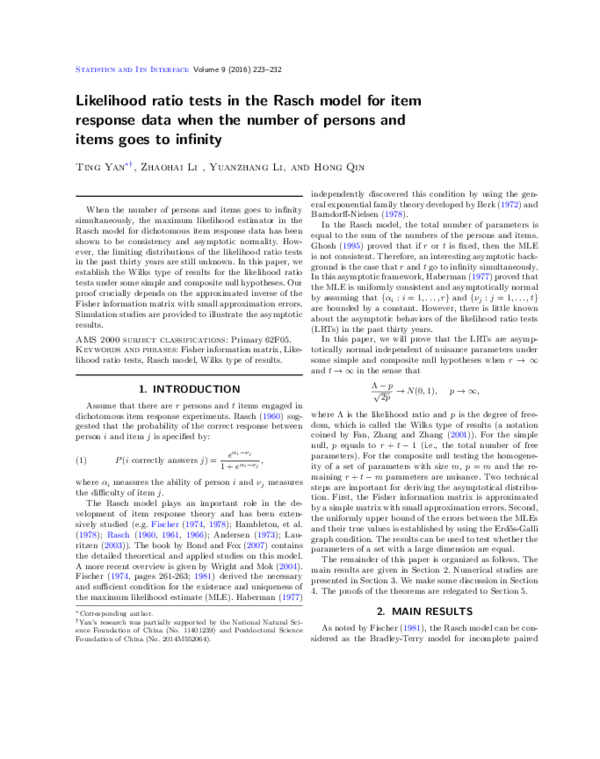 (PDF) Likelihood ratio tests in the Rasch model for item response data ...