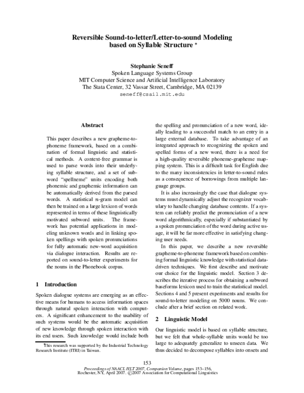 (PDF) Reversible sound-to-letter/letter-to-sound modeling based on syllable structure