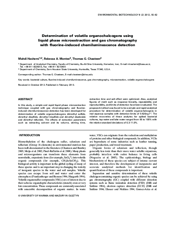 (PDF) Determination of volatile organochalcogens using liquid phase ...