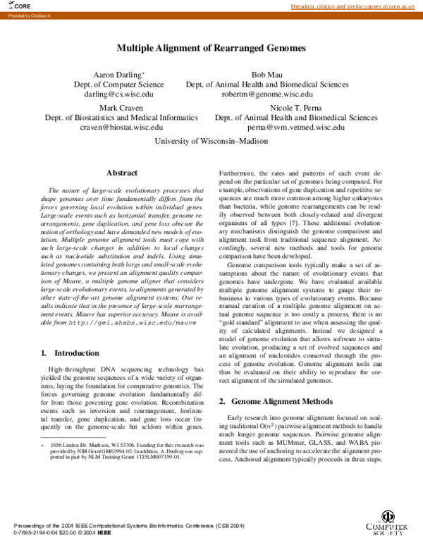 (PDF) Multiple alignment of rearranged genomes