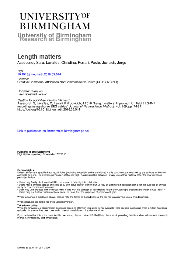 (PDF) Length matters: Improved high field EEG-fMRI recordings using ...