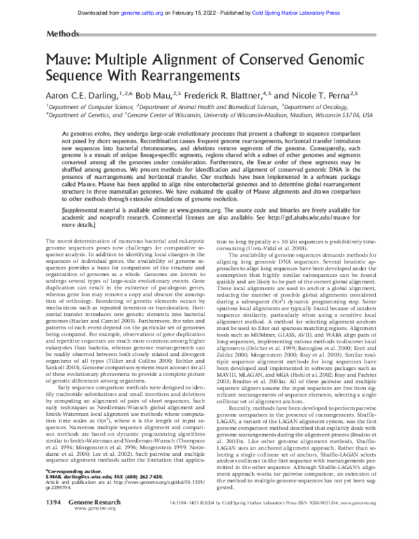 (PDF) Mauve: Multiple Alignment of Conserved Genomic Sequence With ...