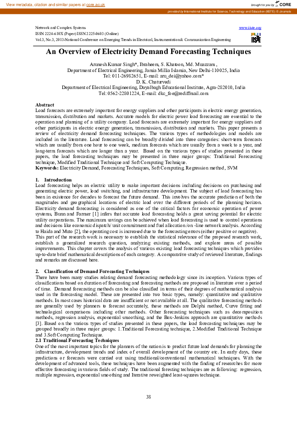(PDF) An Overview of Electricity Demand Forecasting Techniques