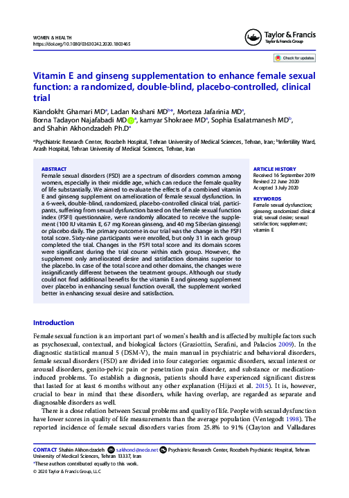 (PDF) Vitamin E and ginseng supplementation to enhance female sexual function: a randomized ...