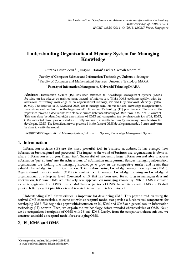 (PDF) Understanding Organizational Memory System for Managing Knowledge