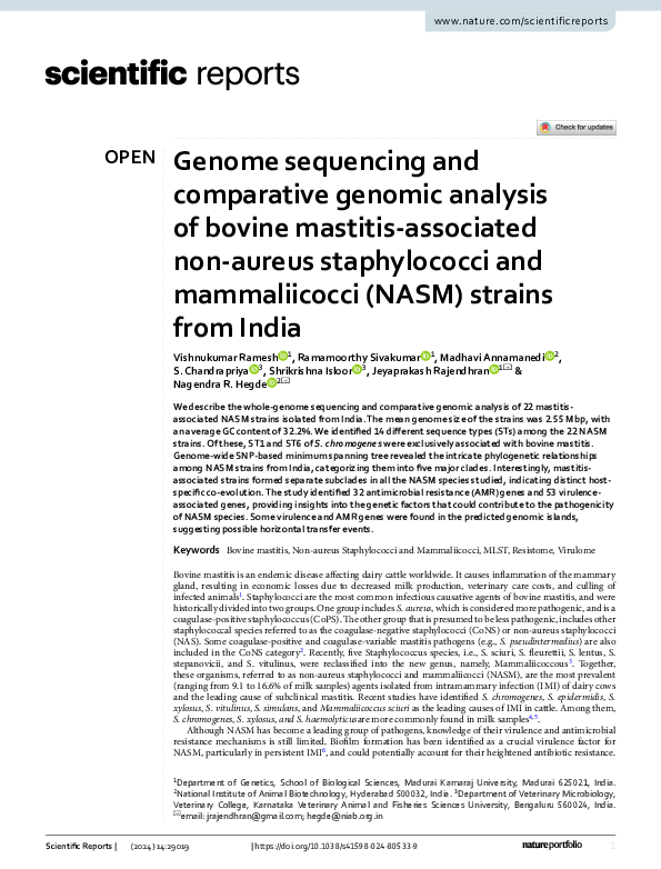 (PDF) Genome sequencing and comparative genomic analysis of bovine mastitis-associated non ...