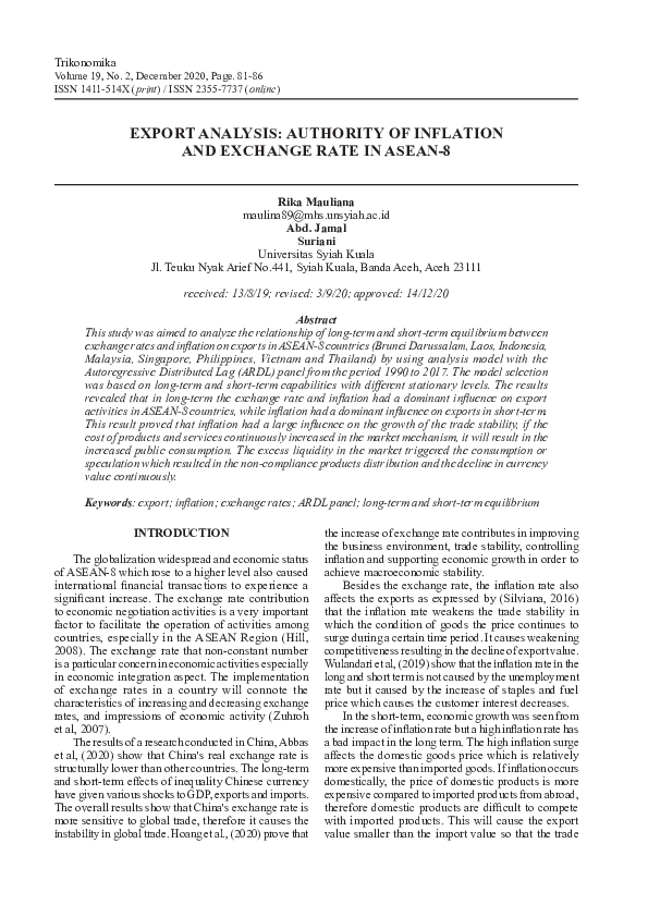 (PDF) Export Analysis: Authority of Inflation and Exchange Rate in ASEAN-8
