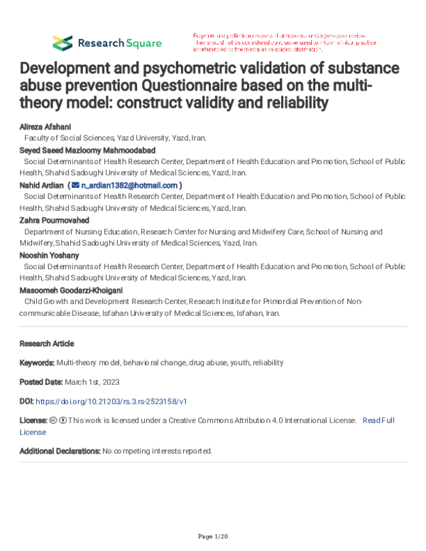 (PDF) Development and psychometric validation of substance abuse ...