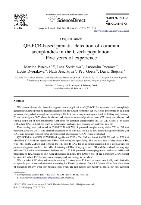 (PDF) QF-PCR-based prenatal detection of common aneuploidies in the ...