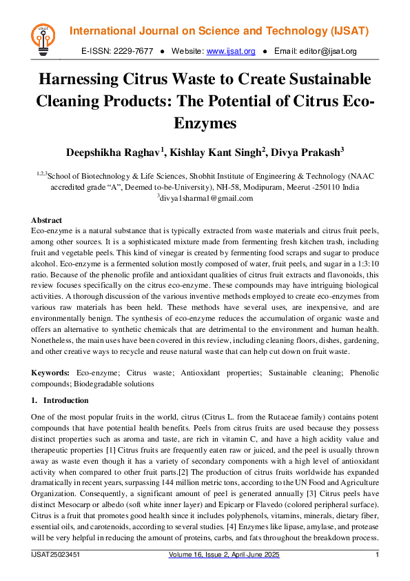 (PDF) Harnessing Citrus Waste to Create Sustainable Cleaning Products ...