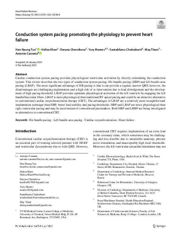 (PDF) Conduction system pacing: promoting the physiology to prevent ...