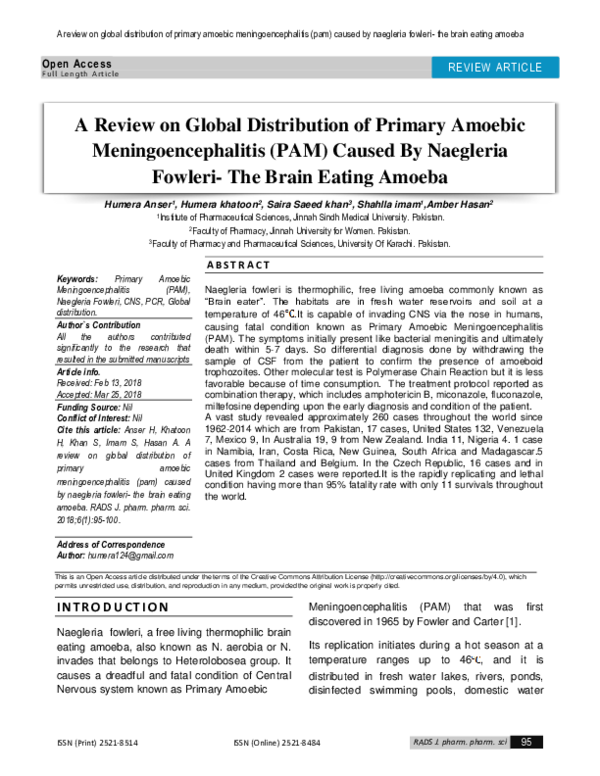(PDF) A Review on Global Distribution of Primary Amoebic ...