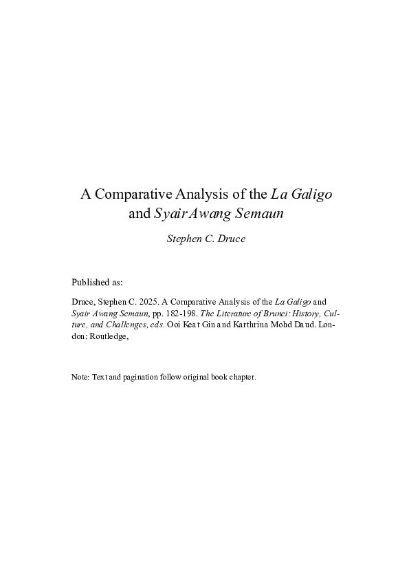 (PDF) A Comparative Analysis of the La Galigo and Syair Awang Semaun