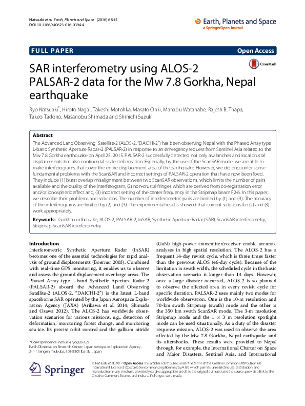 (PDF) SAR interferometry using ALOS-2 PALSAR-2 data for the Mw 7.8 ...