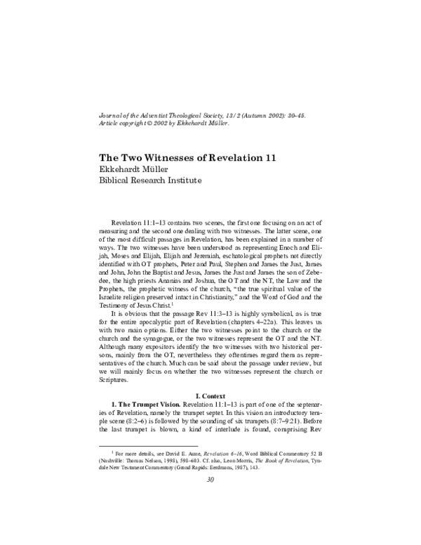 (PDF) The Two Witnesses of Revelation 11