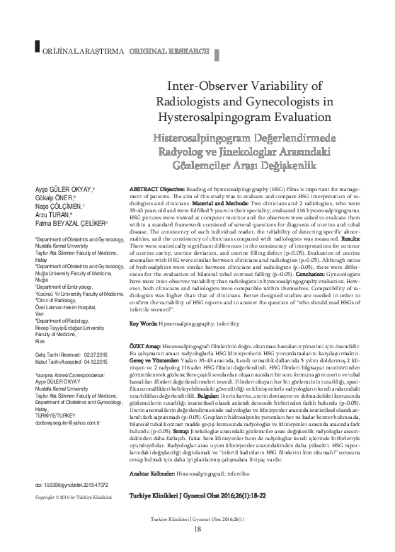 (PDF) Inter-Observer Variability of Radiologists and Gynecologists in ...