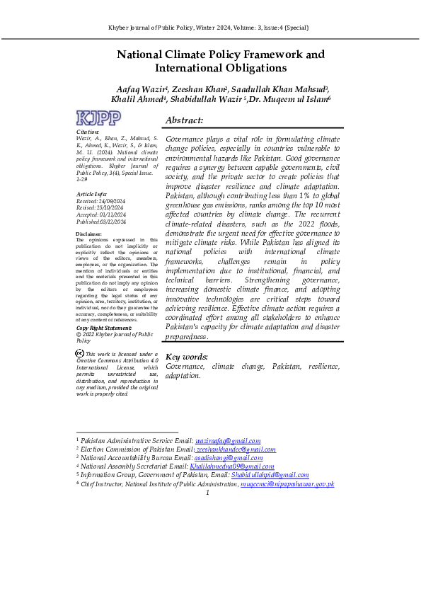 (PDF) National Climate Policy Framework and International Obligations