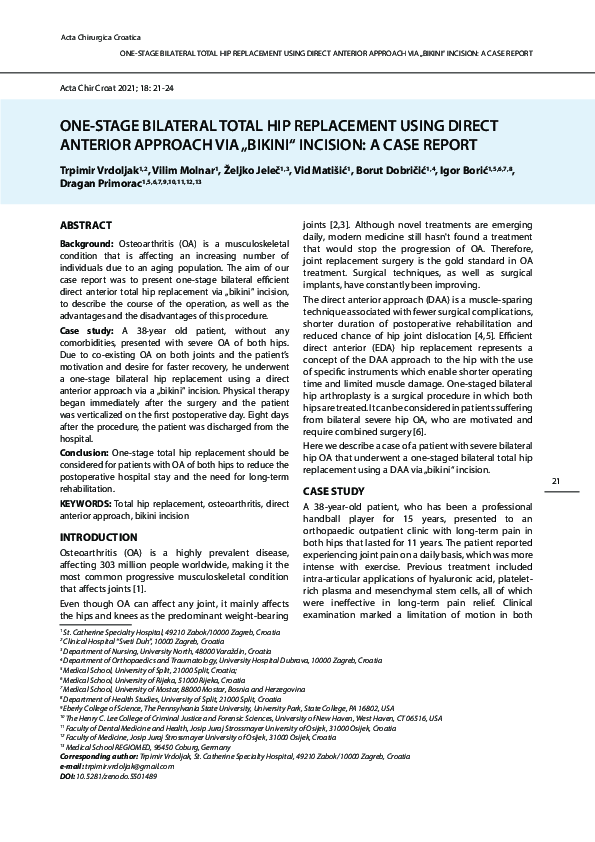 (PDF) One-stage bilateral total hip replacement using direct anterior ...