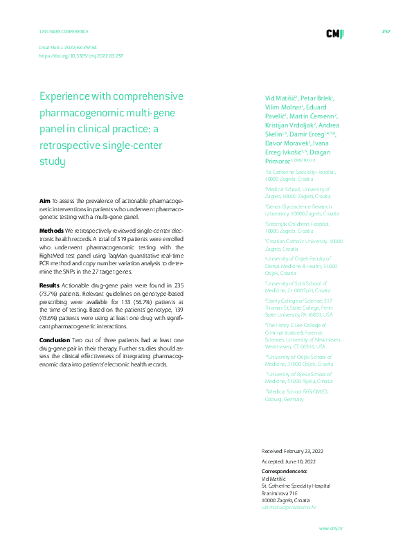 (PDF) Experience with comprehensive pharmacogenomic multi-gene panel in ...