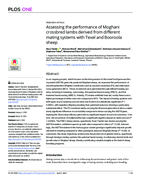 (PDF) Assessing the performance of Moghani crossbred lambs derived from ...
