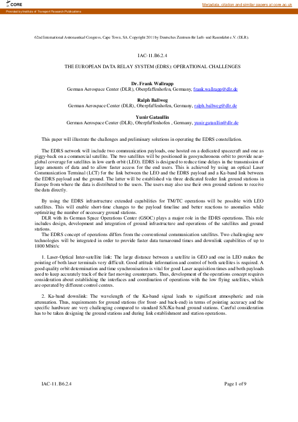 (PDF) The European Data Relay System (Edrs): Operational Challenges