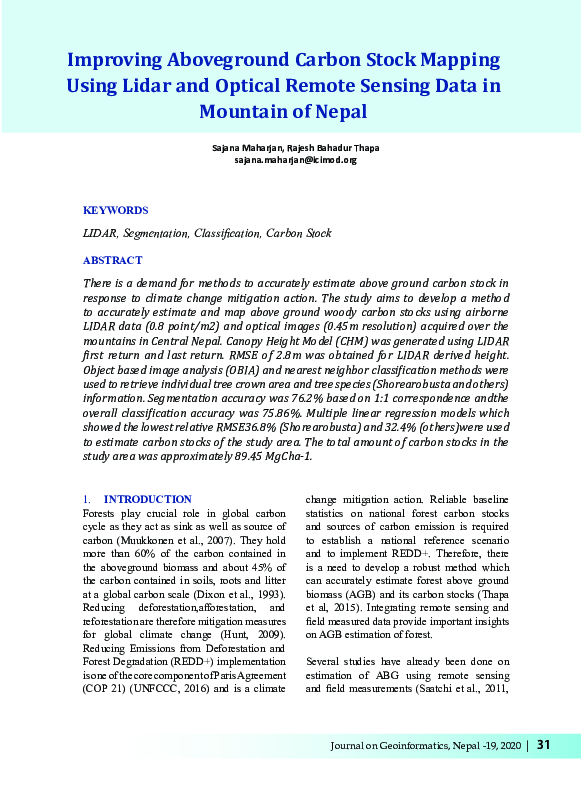 (PDF) Improving Aboveground Carbon Stock Mapping Using Lidar and ...