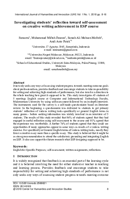 (PDF) Investigating students' reflection toward self-assessment on creative writing achievement ...