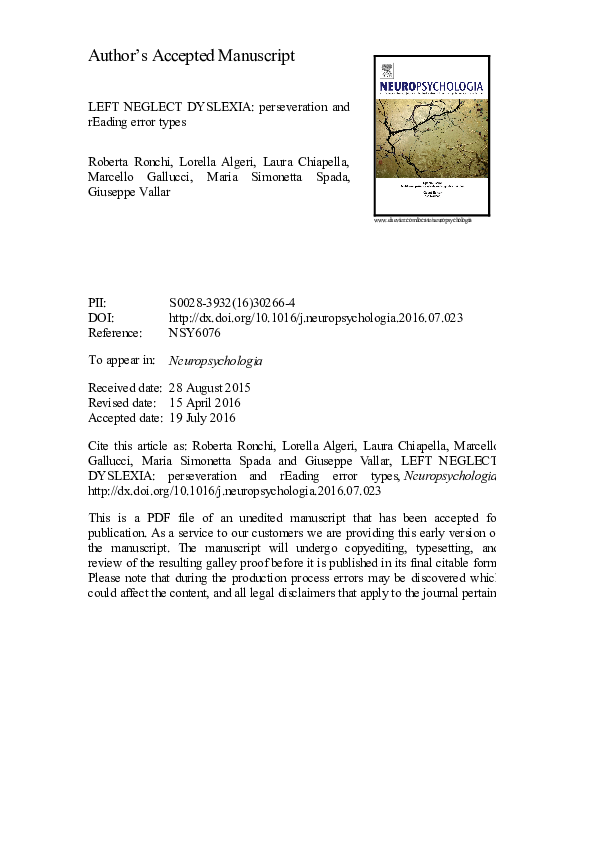 (PDF) Left neglect dyslexia: Perseveration and reading error types