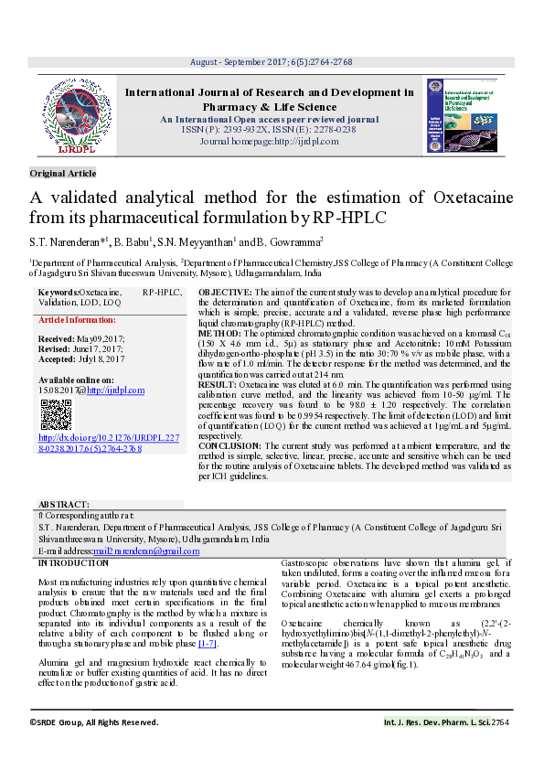 (PDF) A validated analytical method for the estimation of Oxetacaine from its pharmaceutical ...