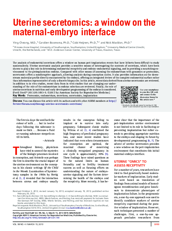 (PDF) Uterine secretomics: a window on the maternal-embryo interface
