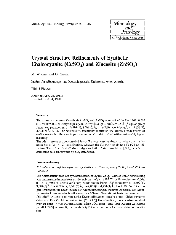 (PDF) Crystal structure refinements of synthetic chalcocyanite (CUSO4 ...