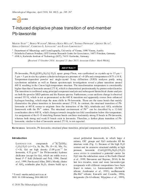 (PDF) T-induced displacive phase transition of end-member Pb-lawsonite