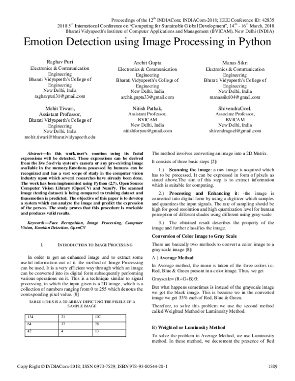(PDF) Emotion Detection using Image Processing in Python
