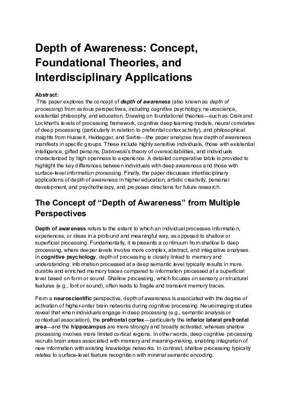 (PDF) Depth of Awareness: Concept, Foundational Theories, and ...