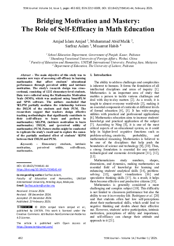 (PDF) Bridging Motivation and Mastery: The Role of Self-Efficacy in ...